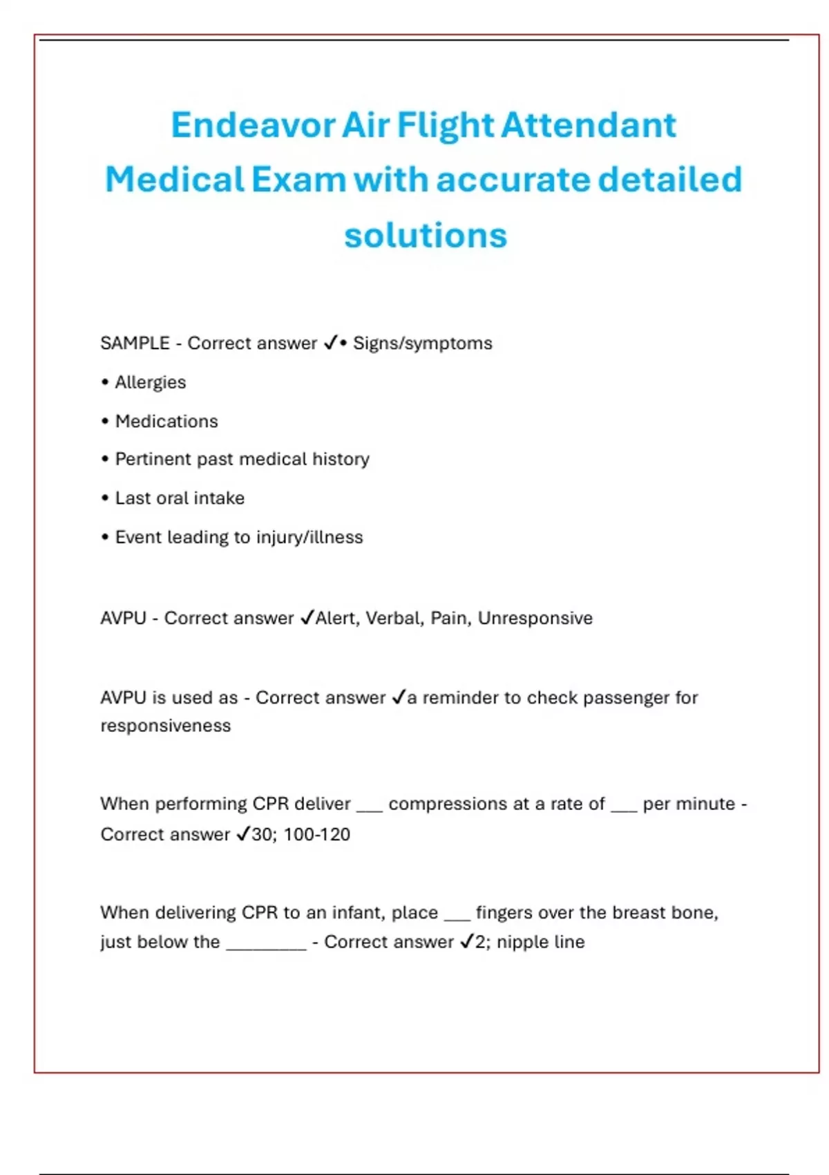 Endeavor Air Flight Attendant Medical Exam with accurate detailed ...