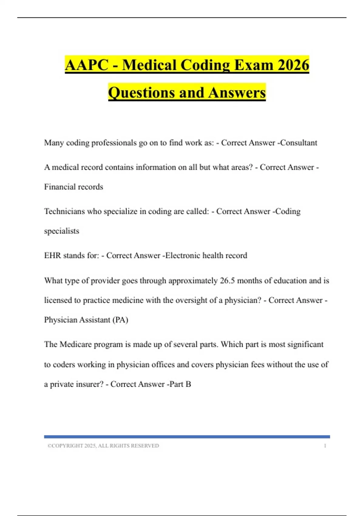 AAPC - Medical Coding Exam 2026 Questions and Answers - AAPC - Stuvia US