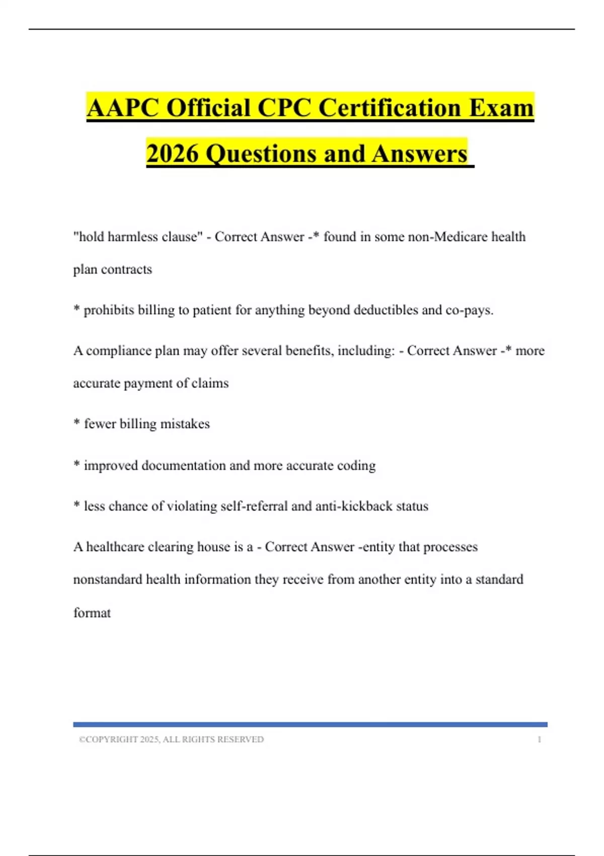 AAPC Official CPC Certification Exam 2026 Questions and Answers - AAPC ...