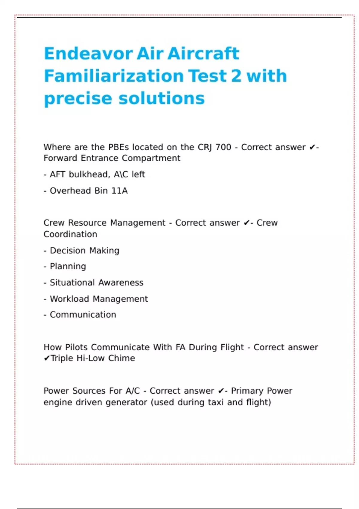 Endeavor Air Aircraft Familiarization Test 2 with precise detailed ...