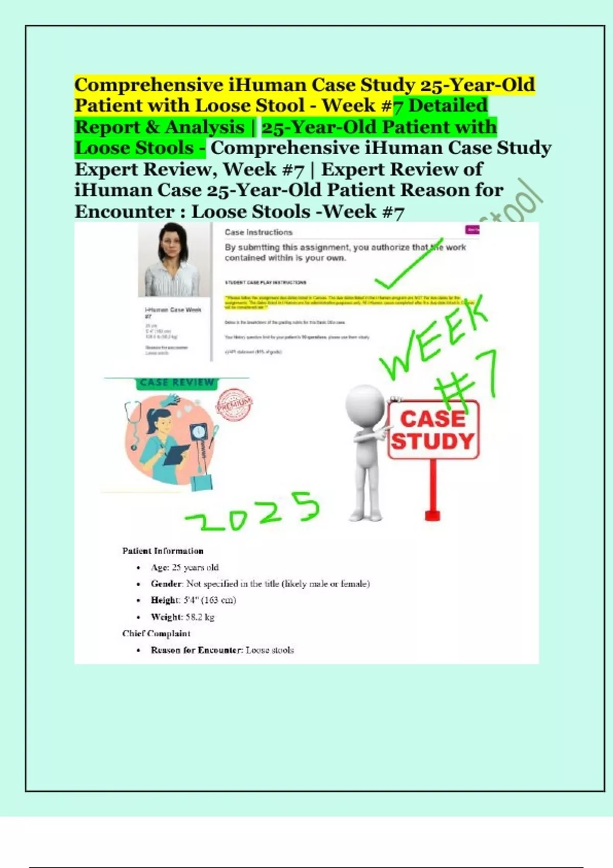 Comprehensive iHuman Case Study: 25-Year-Old Patient with Loose Stools ...
