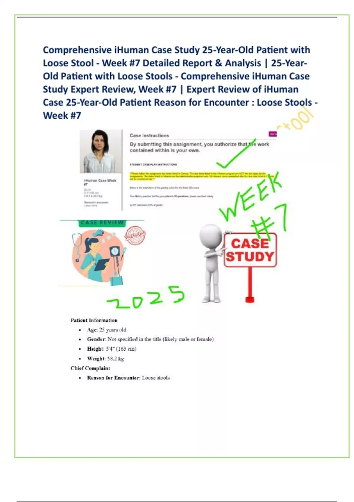 Comprehensive iHuman Case Study 25-Year-Old Patient with Loose Stool ...
