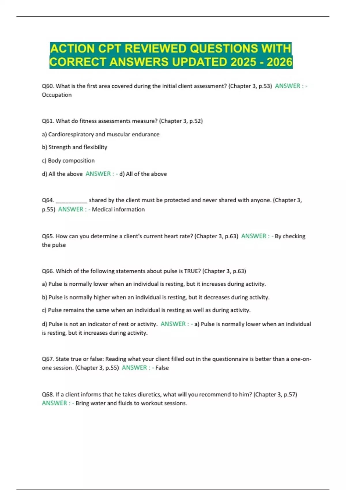 ACTION CPT REVIEWED QUESTIONS WITH CORRECT ANSWERS UPDATED - ACTION ...