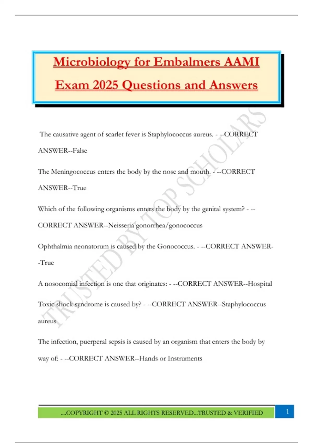 Microbiology for Embalmers AAMI Exam 2025 Questions and Answers - AAMI ...