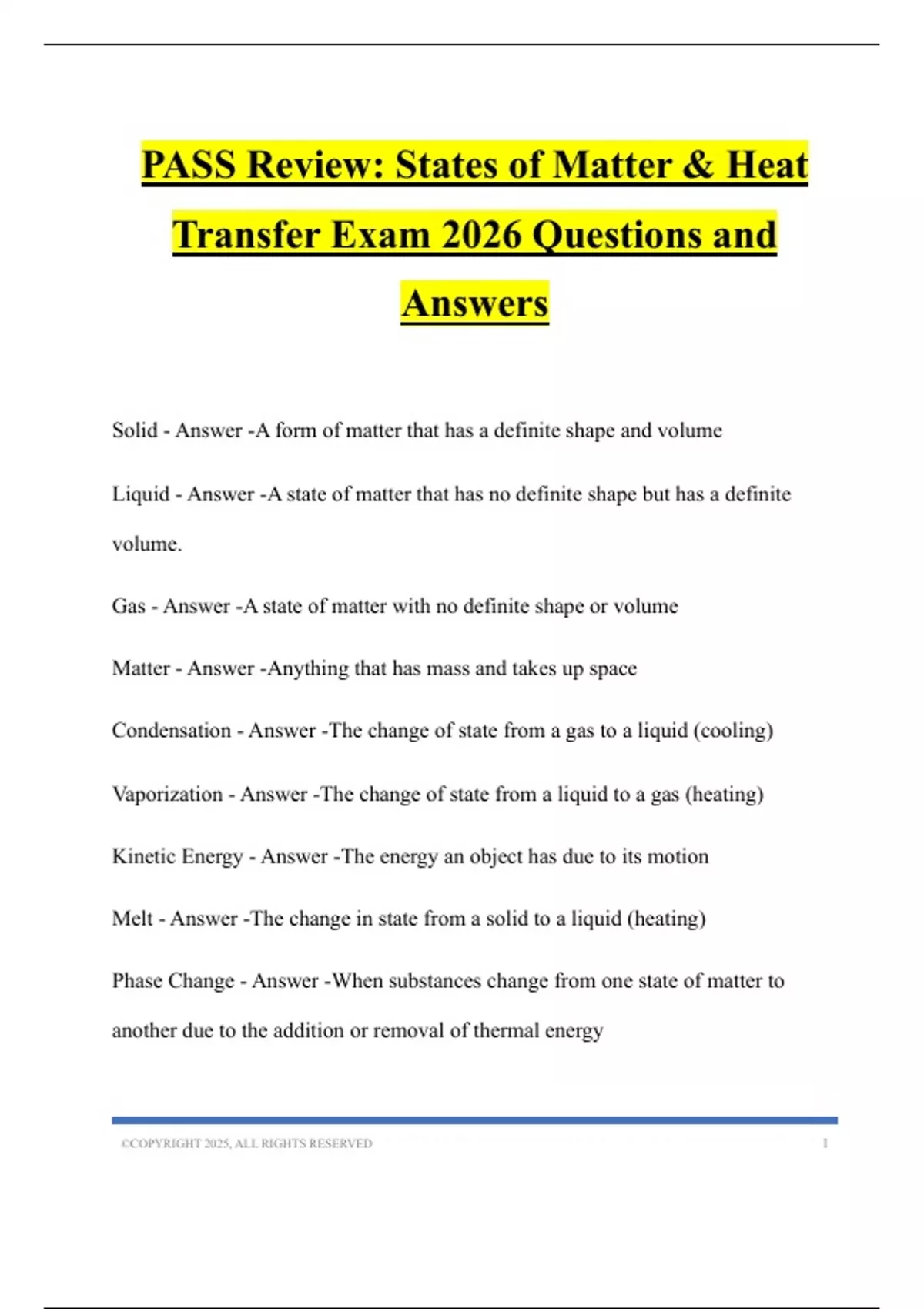 PASS Review: States of Matter & Heat Transfer Exam 2026 Questions and ...