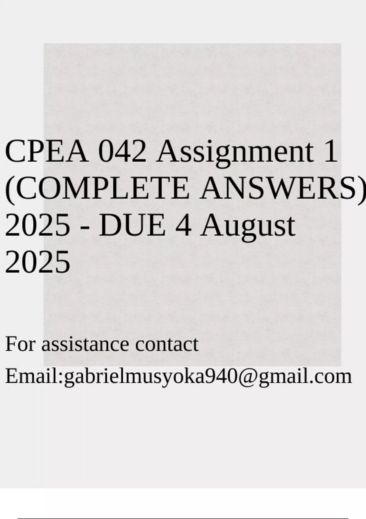CPEA 042 Assignment 1 (COMPLETE ANSWERS) 2025 - DUE 4 August 2025 ...