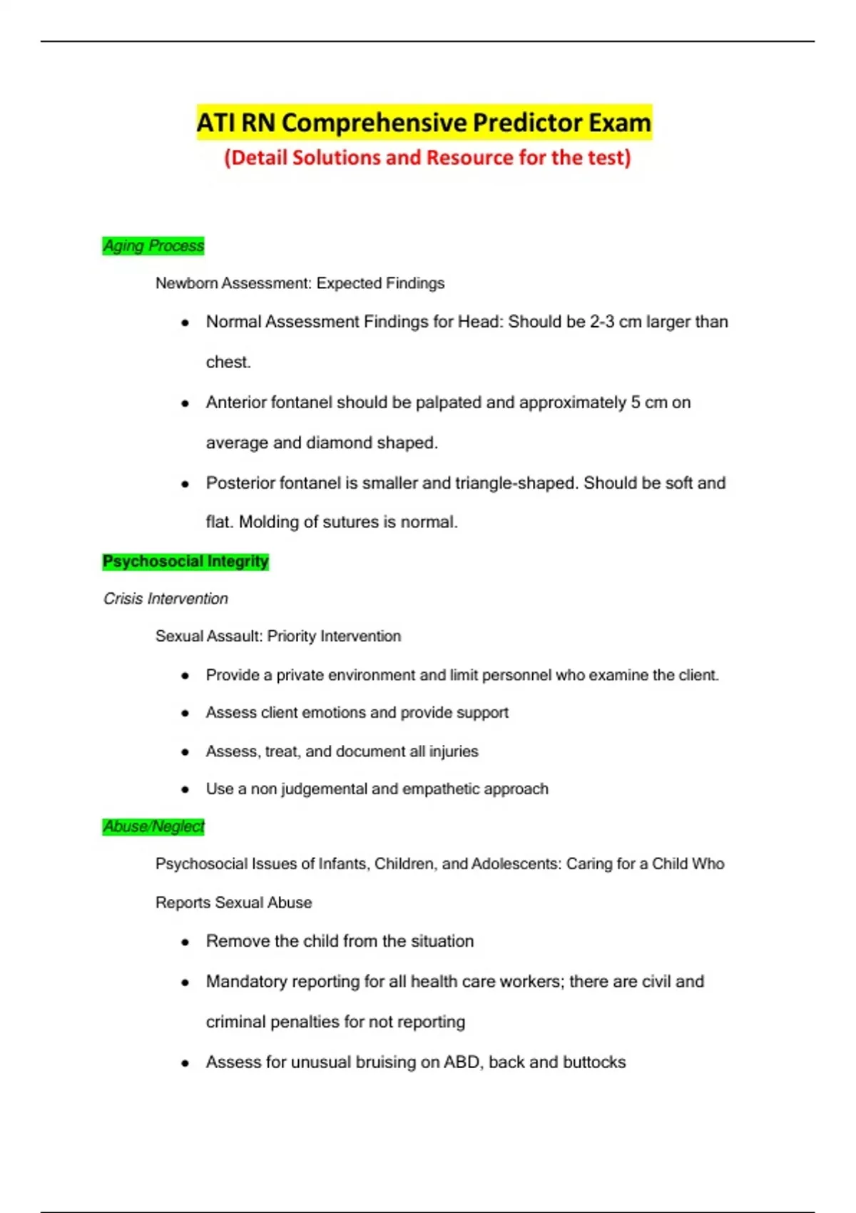 ATI RN Comprehensive Predictor Exam – 2025 Questions with Detailed ...