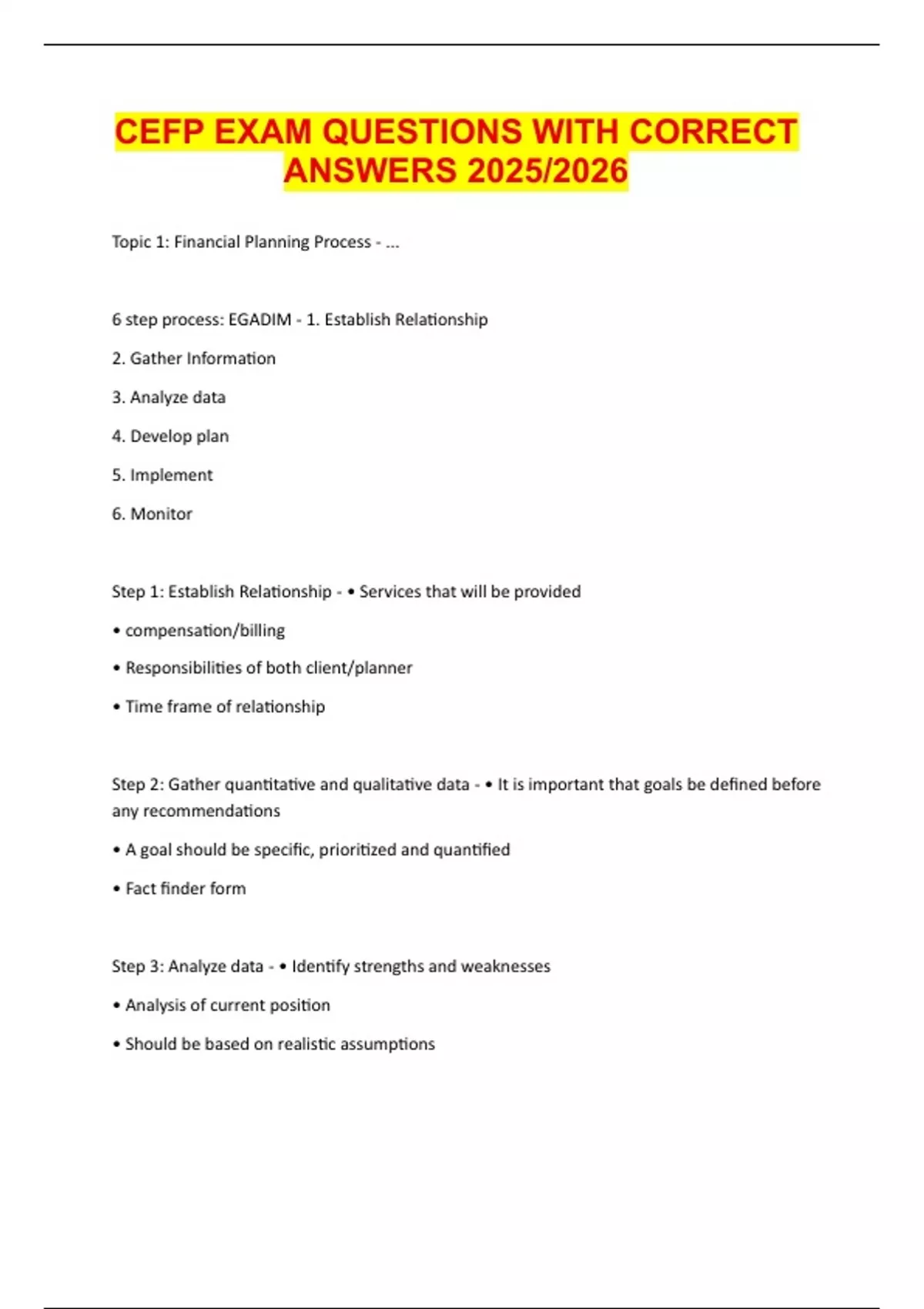 CEFP EXAM QUESTIONS WITH CORRECT ANSWERS 2025/2026 - CEFP - Stuvia US