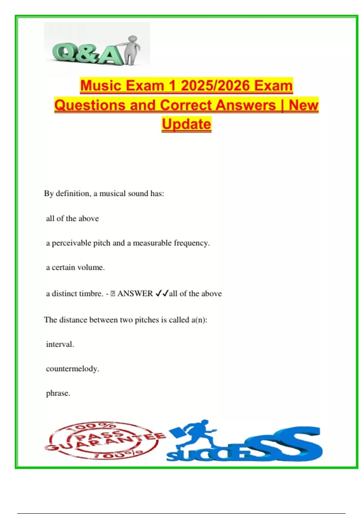 Music Exam 1 2025/2026 | 100+ Verified Questions & Answers | Music ...