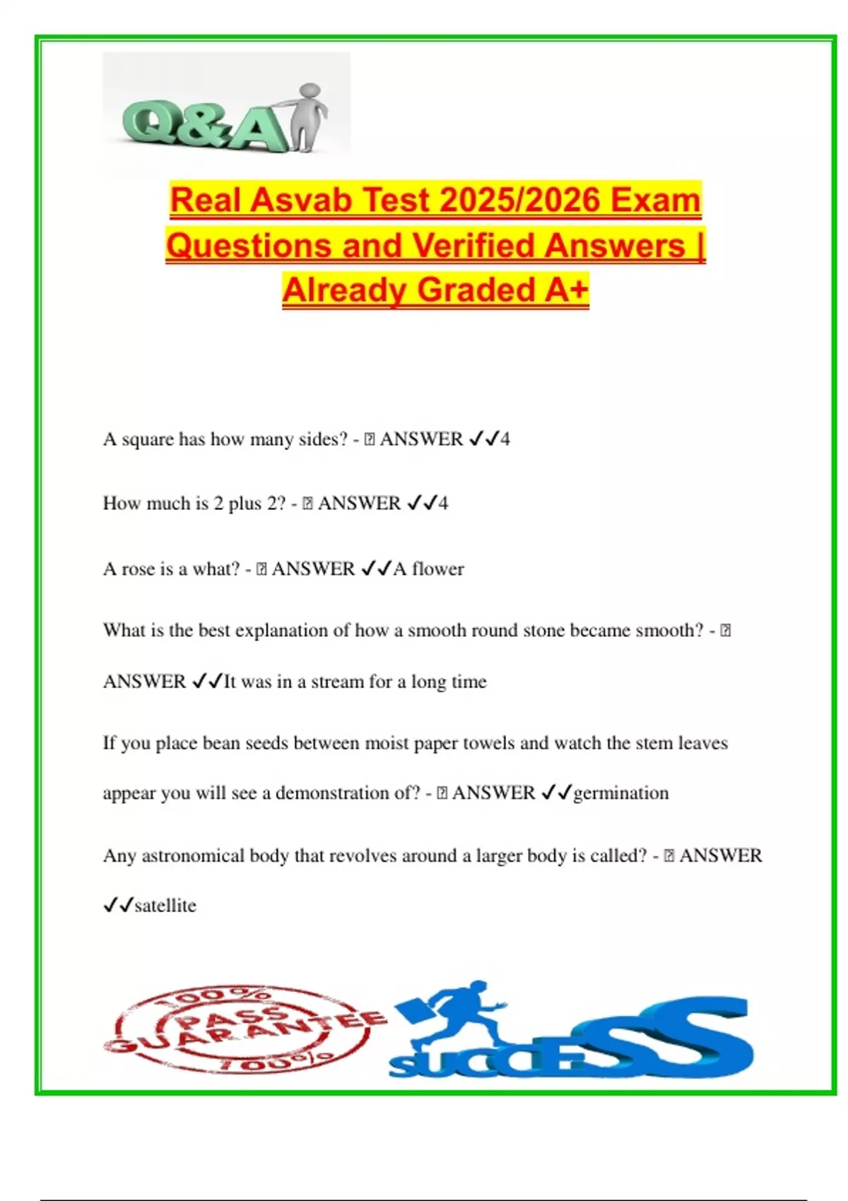 ASVAB 2025/2026 Real Exam Questions with Verified Answers | Full A+ ...