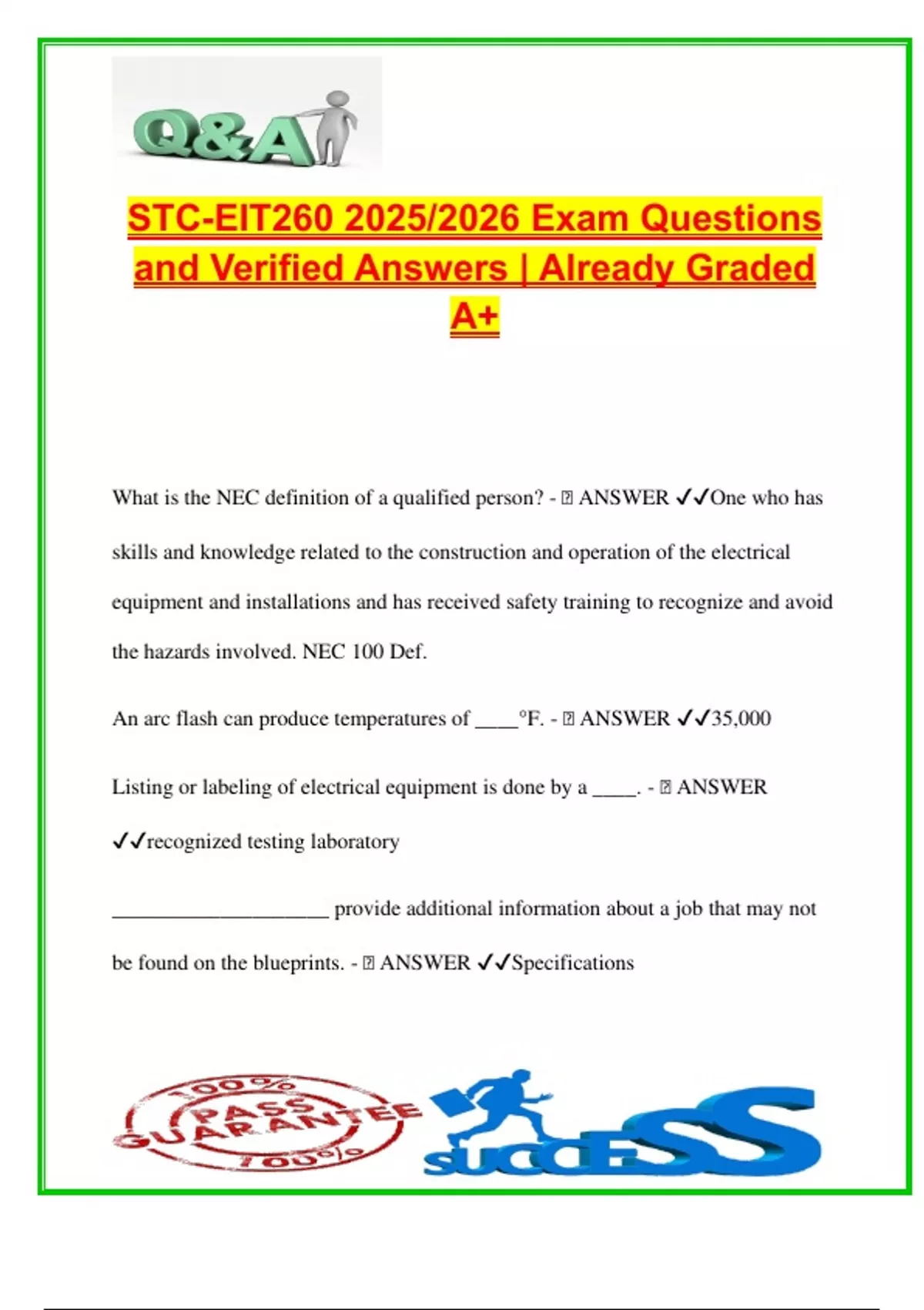 STC-EIT260 Electrical Code & Wiring Exam 2025/2026 | 120+ Verified NEC-Based Questions & Answers ...