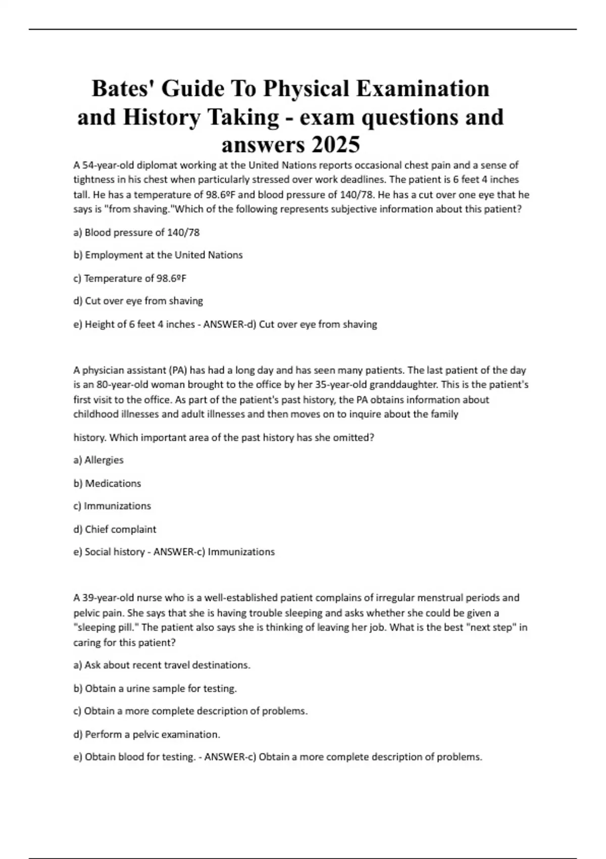 Bates- Guide To Physical Examination and History Taking - exam ...