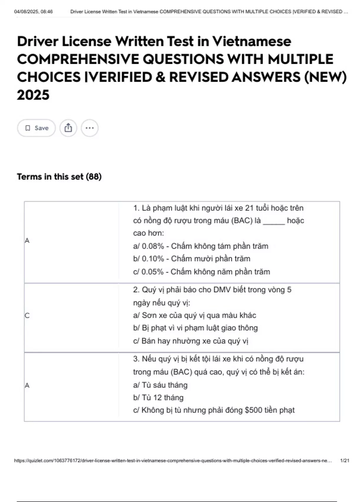 Driver License Written Test in Vietnamese COMPREHENSIVE QUESTIONS WITH ...