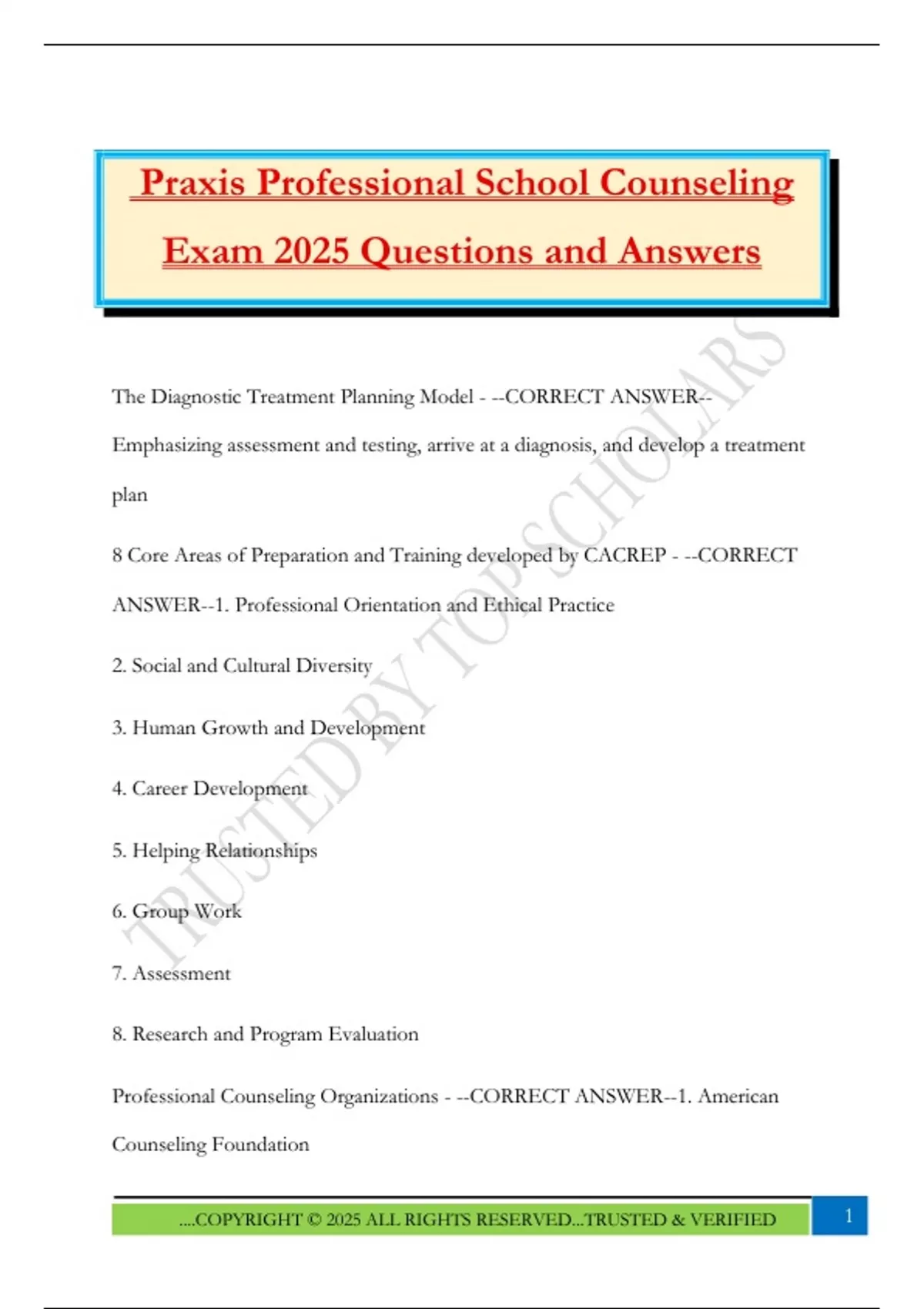 Praxis Professional School Counseling Exam 2025 Questions and Answers ...