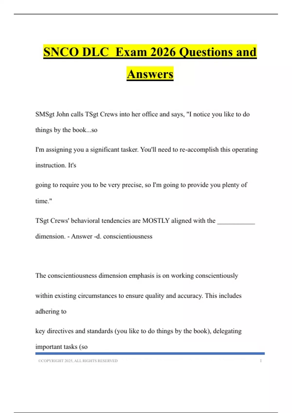SNCO DLC Exam 2026 Questions and Answers - SNCOA DLC - Stuvia US