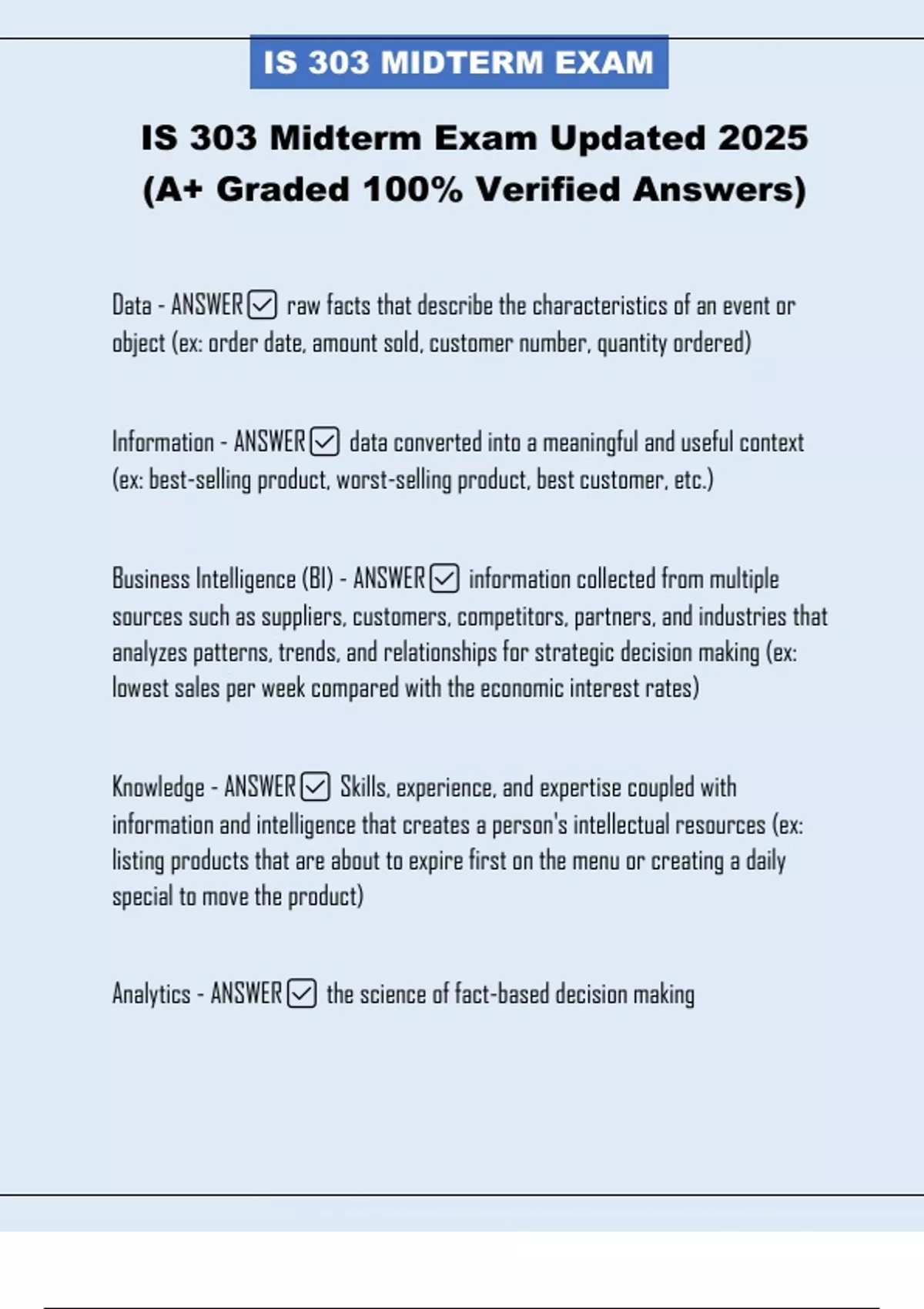 IS 303 Midterm Exam Updated 2025 (A+ Graded 100% Verified Answers) - IS 303 - Stuvia US