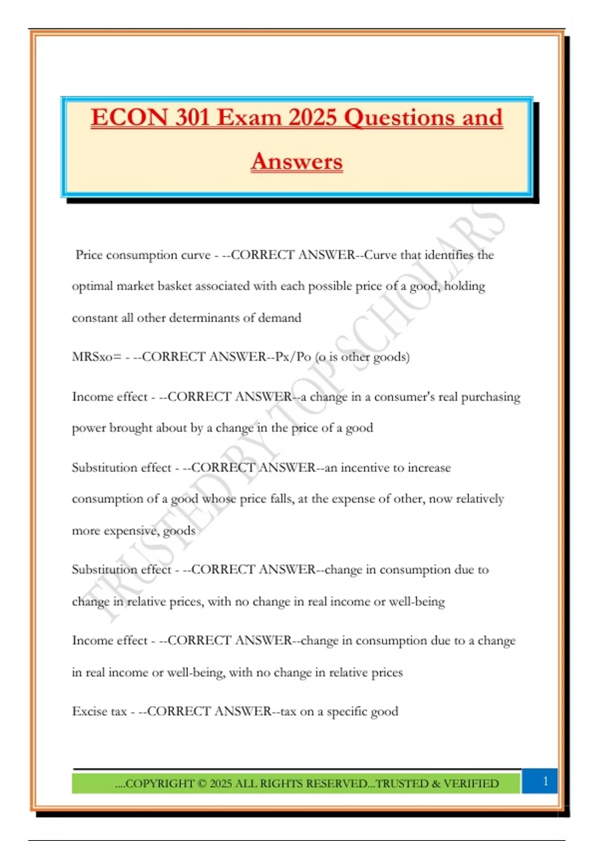 ECON 301 Exam 2025 Questions and Answers - ECON 301 - Stuvia US