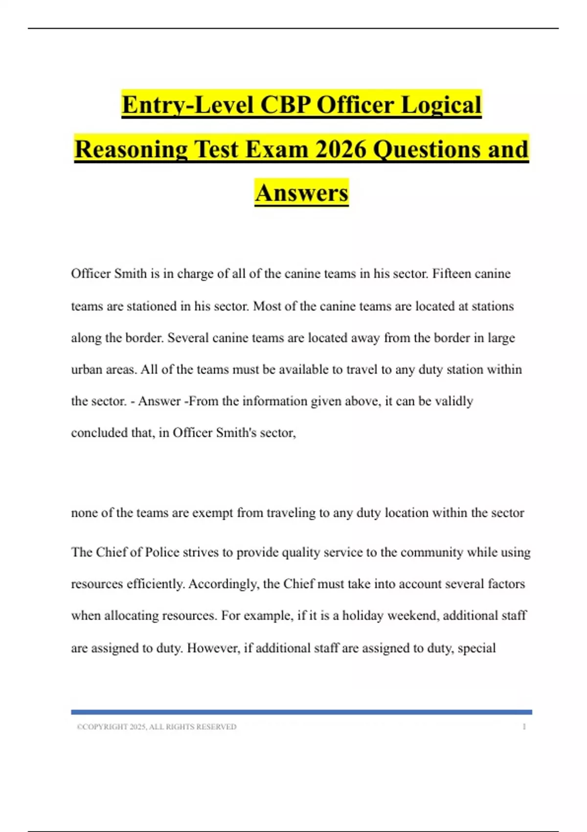 Entry-Level CBP Officer Logical Reasoning Test Exam 2026 Questions and ...