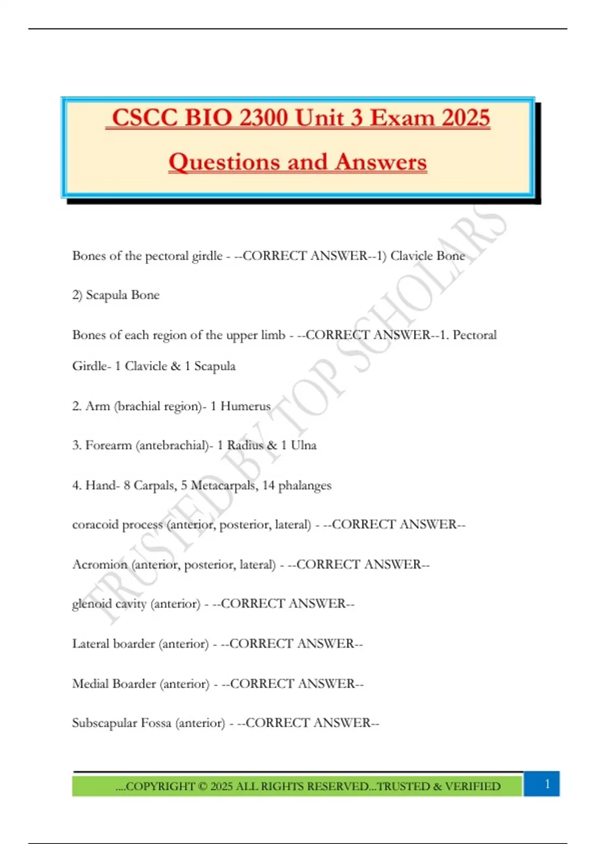 CSCC BIO 2300 Unit 3 Exam 2025 Questions and Answers - BIO 2300 - Stuvia US