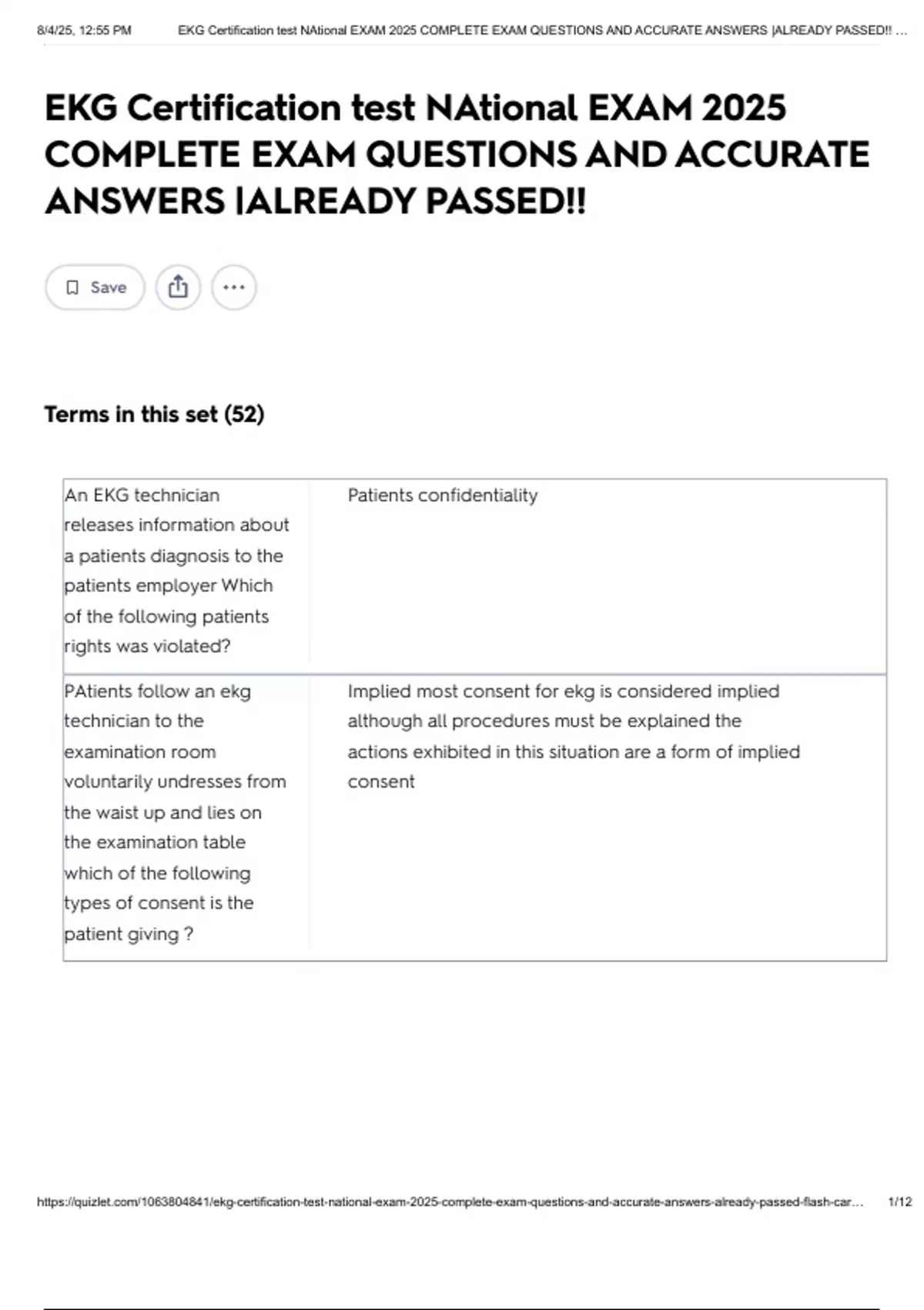 EKG Certification test NAtional EXAM 2025 COMPLETE EXAM QUESTIONS AND ...