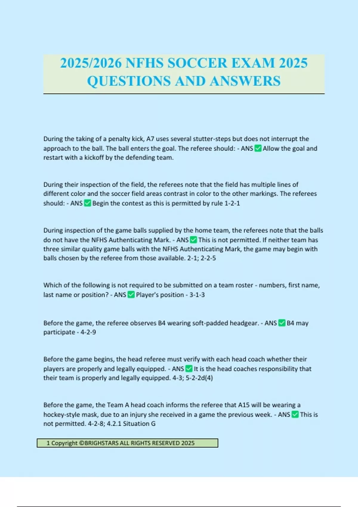 2025/2026 NFHS SOCCER EXAM 2025 QUESTIONS AND ANSWERS - NFHS SOCCER ...