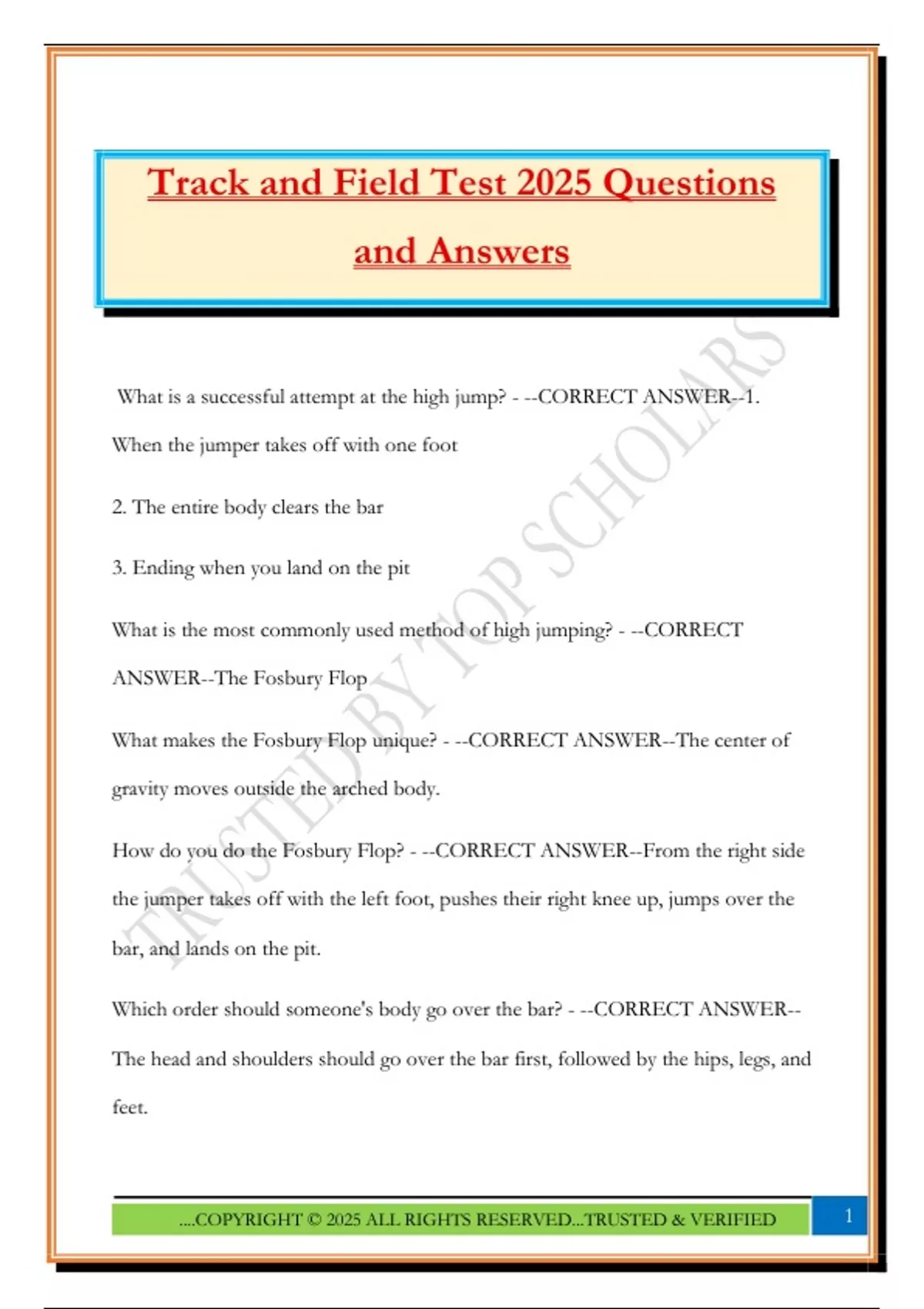 Track and Field Test 2025 Questions and Answers - Track & Field - Stuvia US