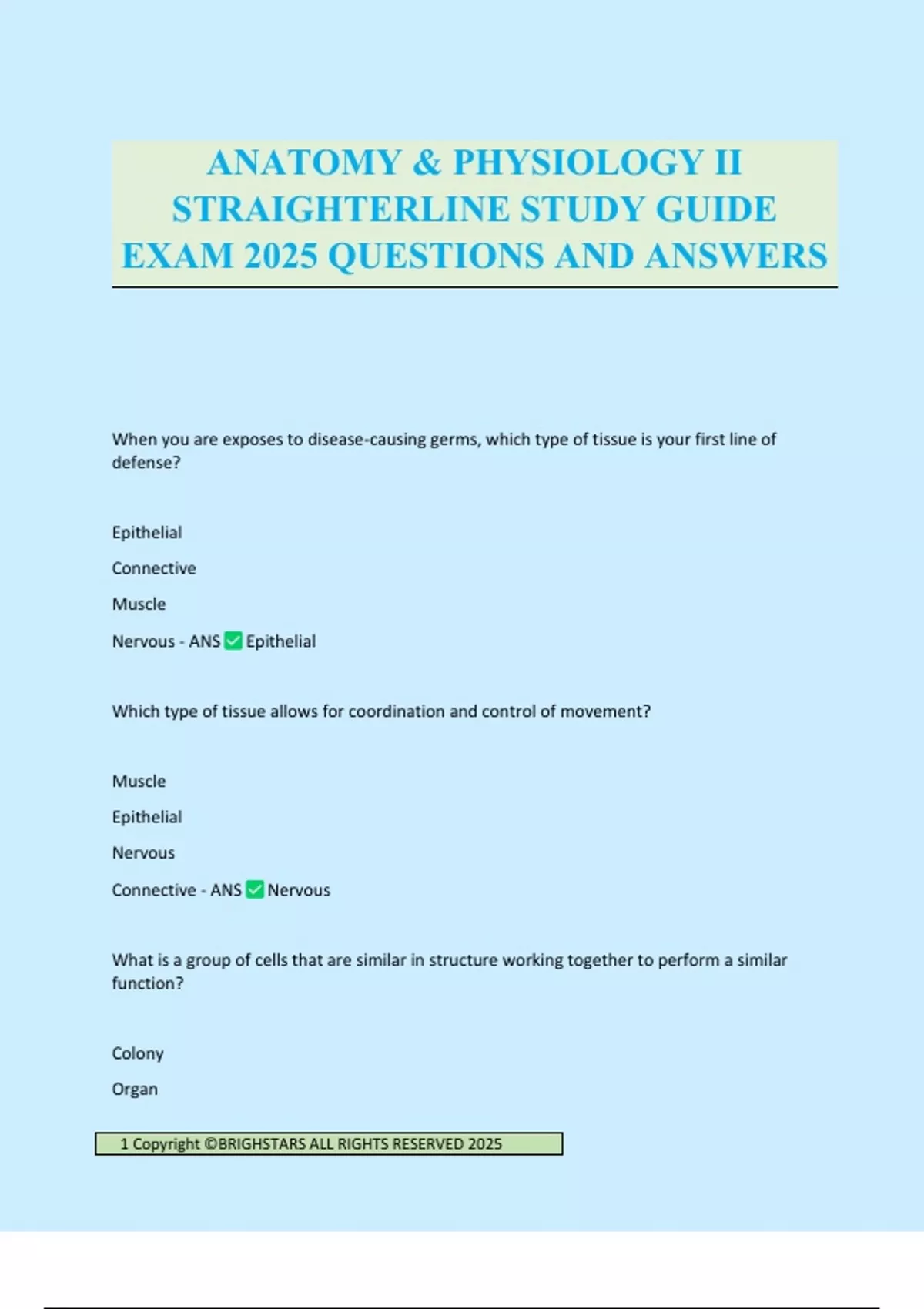 ANATOMY & PHYSIOLOGY II STRAIGHTERLINE STUDY GUIDE EXAM 2025 QUESTIONS ...