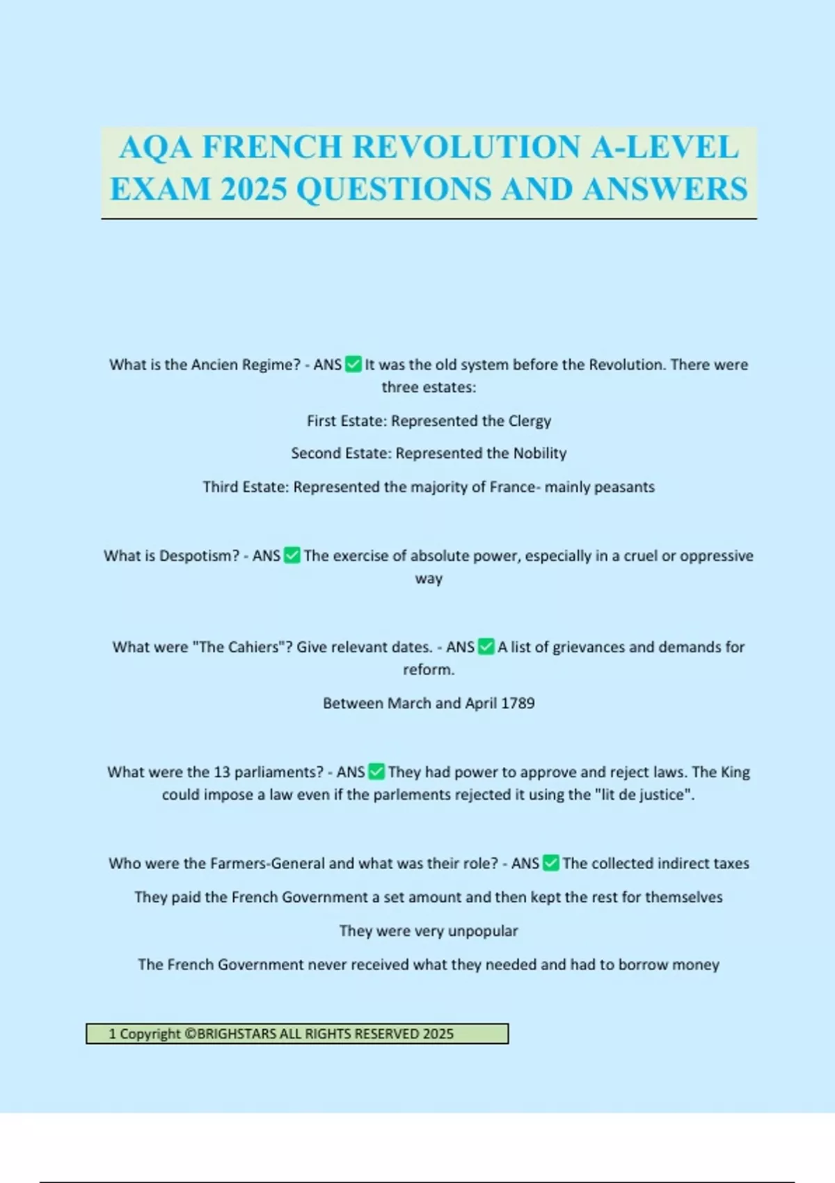 AQA FRENCH REVOLUTION A-LEVEL EXAM 2025 QUESTIONS AND ANSWERS - AQA ...