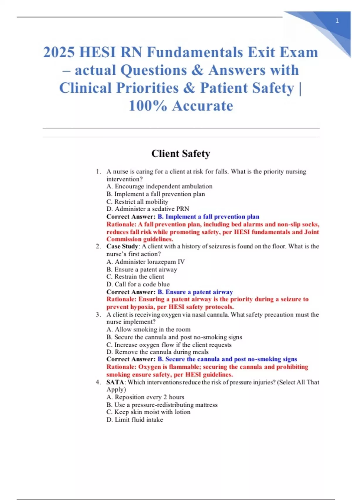 2025 HESI RN Fundamentals Exit Exam – actual Questions & Answers with ...