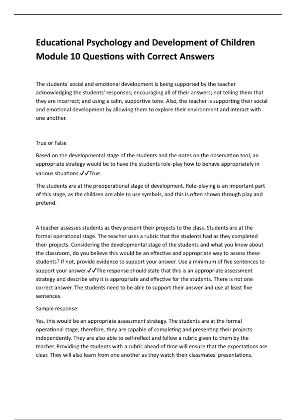 Educational Psychology and Development of Children Module 10 Questions ...