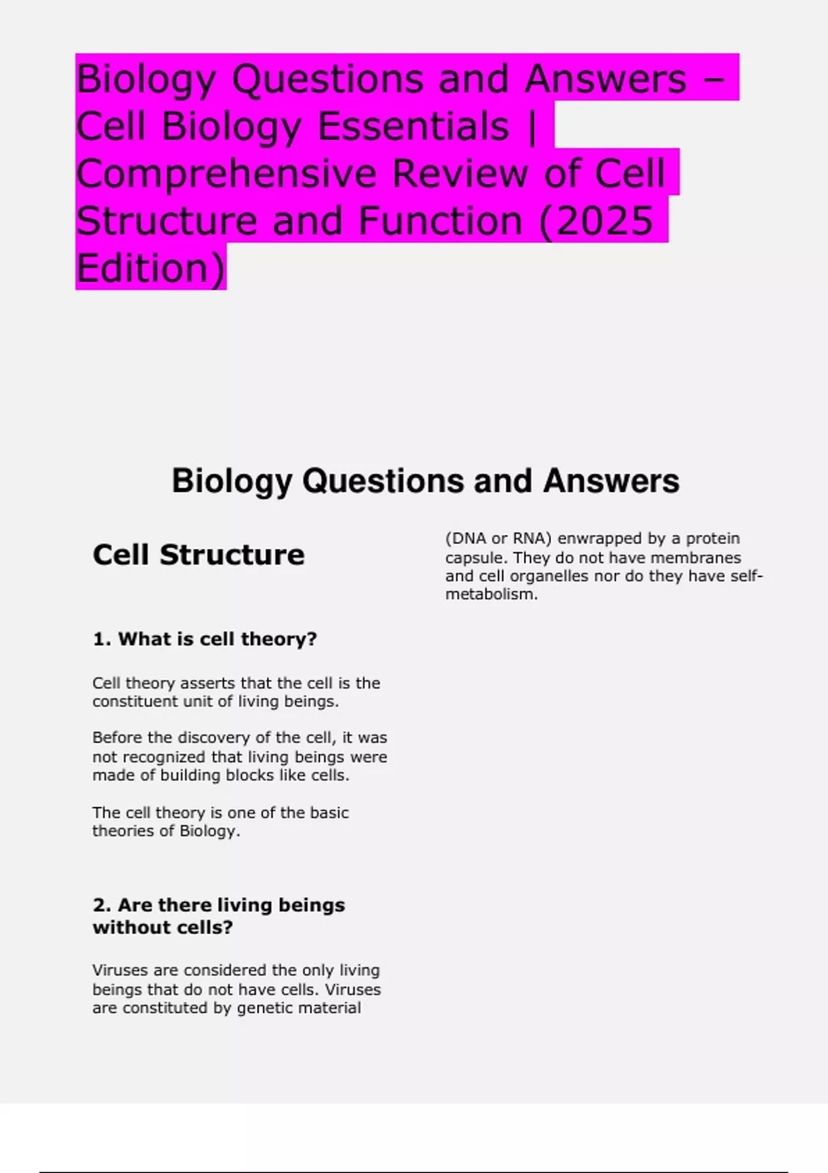 Biology Questions and Answers – Cell Biology Essentials | 2025 Complete Review of Cell Structure ...