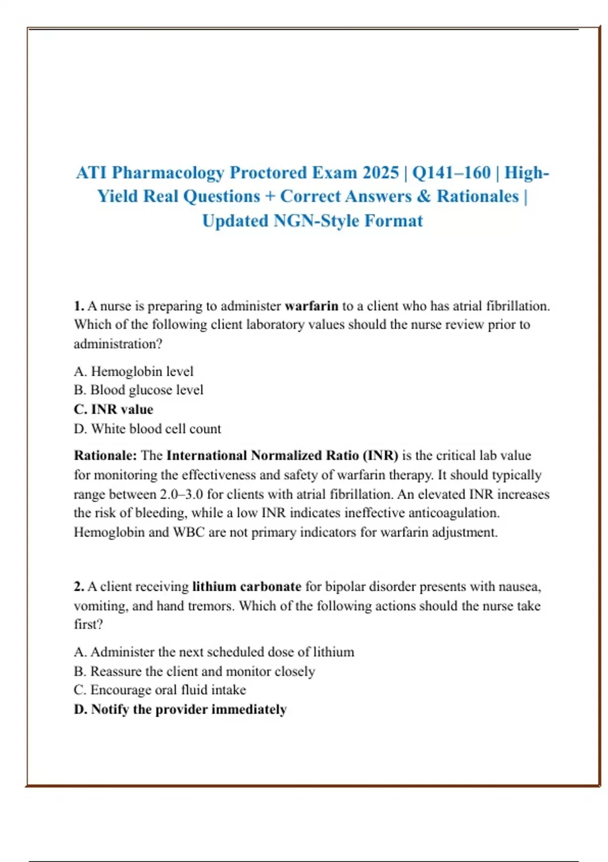 ATI Pharmacology Proctored Exam 2025 | Q160 | High-Yield Real Questions ...