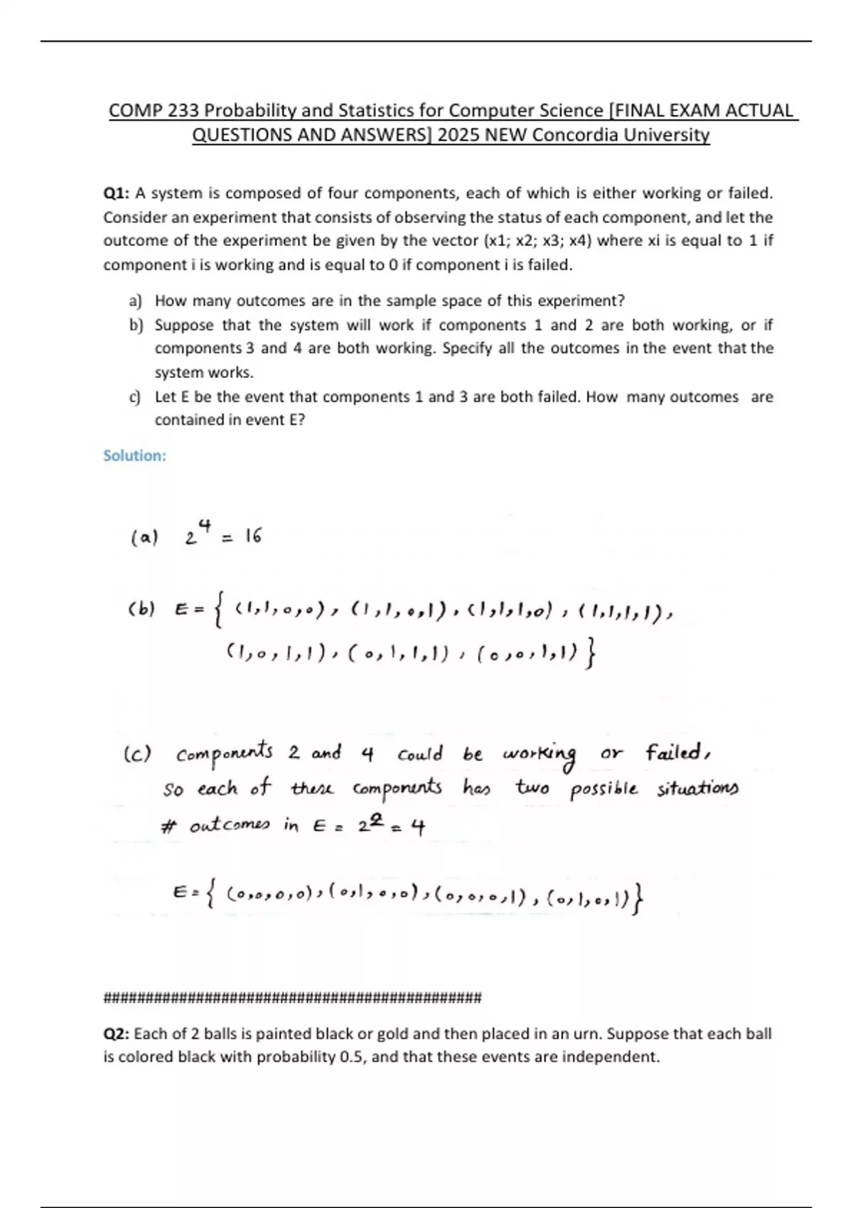 COMP 233 Probability and Statistics for Computer Science [FINAL EXAM ...