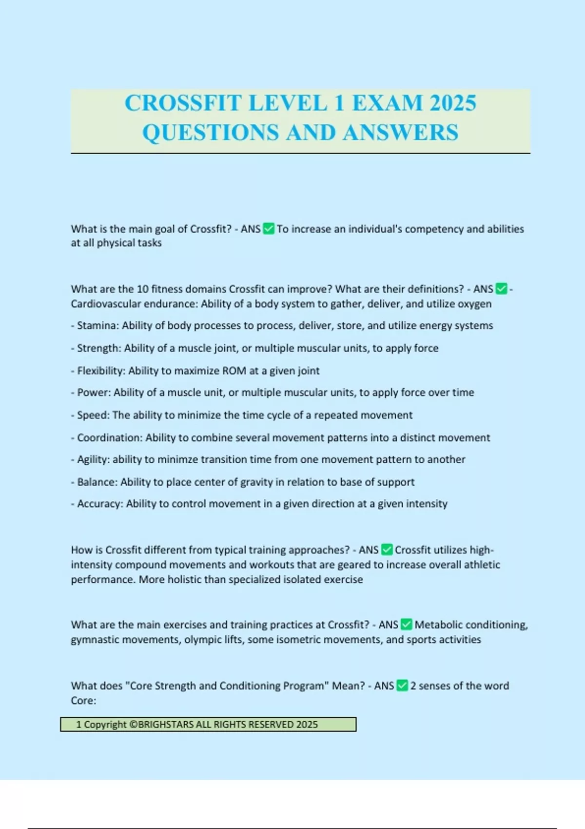 CROSSFIT LEVEL 1 EXAM 2025 QUESTIONS AND ANSWERS - CROSSFIT - Stuvia US