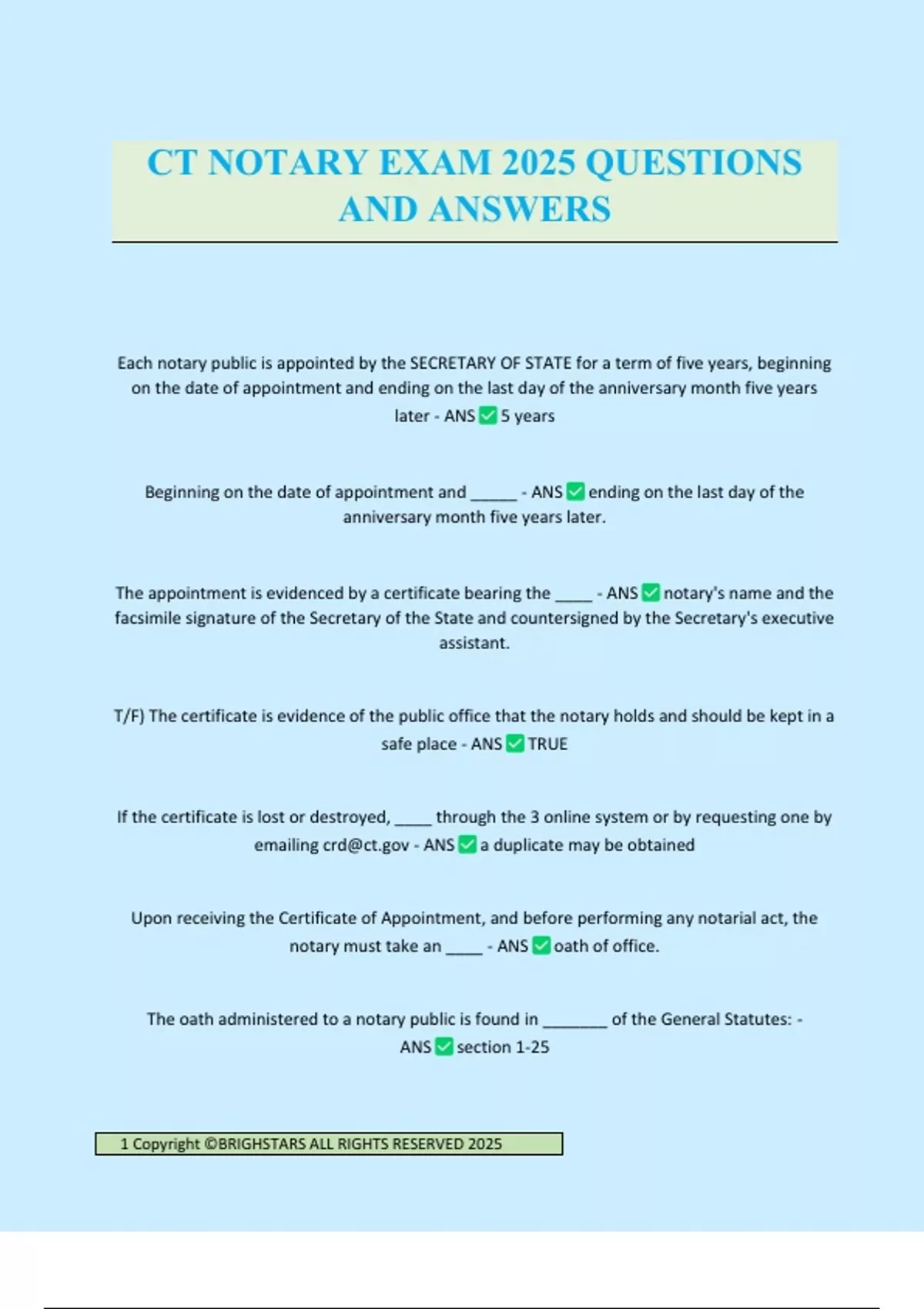 CT NOTARY EXAM 2025 QUESTIONS AND ANSWERS - CT NOTARY - Stuvia US