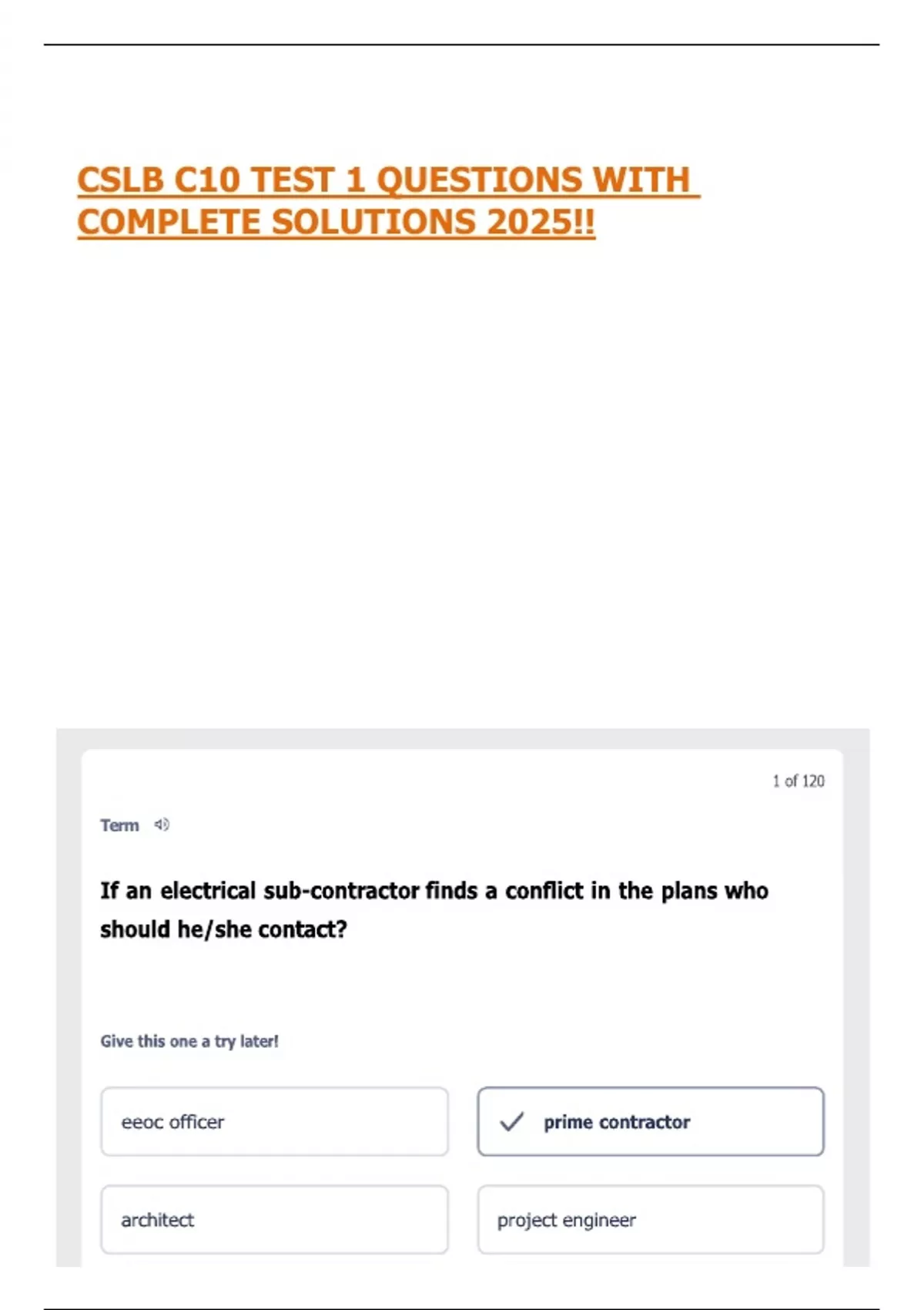 CSLB C10 TEST 1 QUESTIONS WITH COMPLETE SOLUTIONS 2025!! - CSLB C10 ...