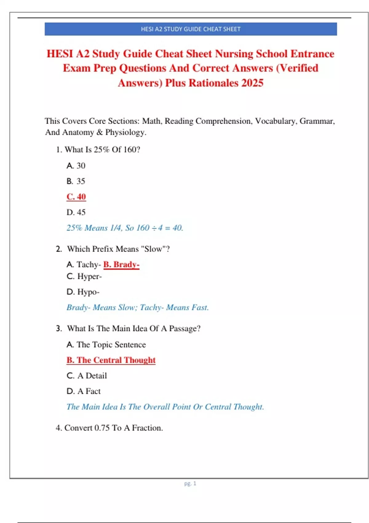 HESI A2 Study Guide Cheat Sheet Nursing School Entrance Exam Prep ...