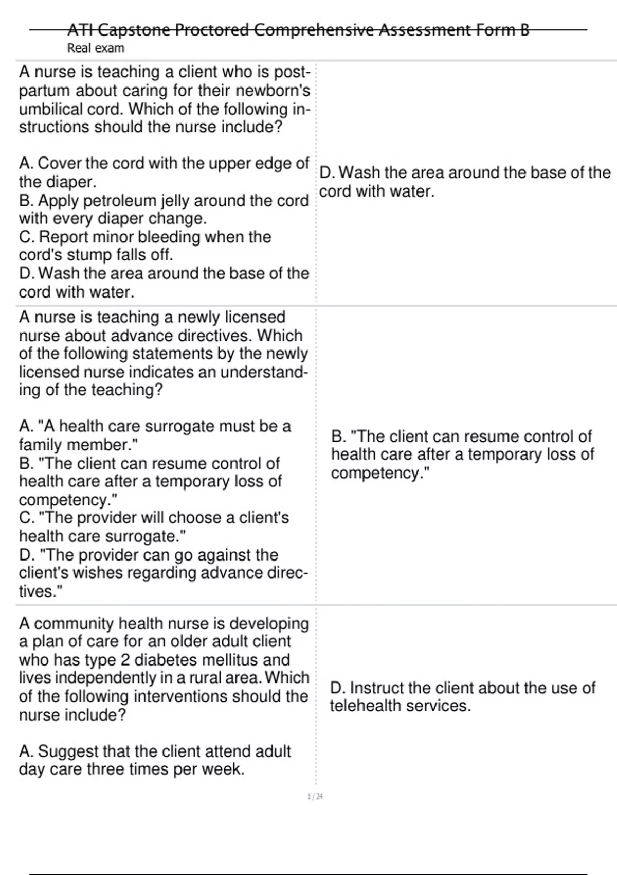 ATI Capstone Proctored Comprehensive Assessment Form B Real exam - ATI ...