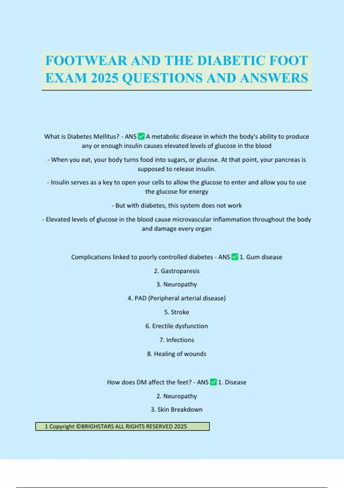 FOOTWEAR AND THE DIABETIC FOOT EXAM 2025 QUESTIONS AND ANSWERS ...