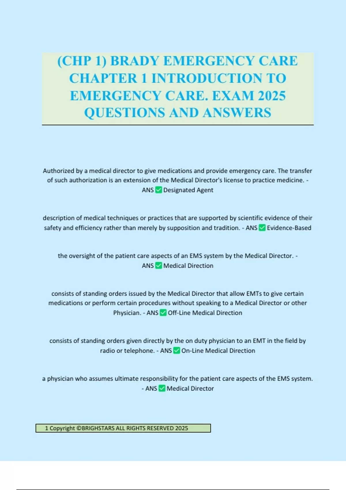 (CHP 1) BRADY EMERGENCY CARE CHAPTER 1 INTRODUCTION TO EMERGENCY CARE ...