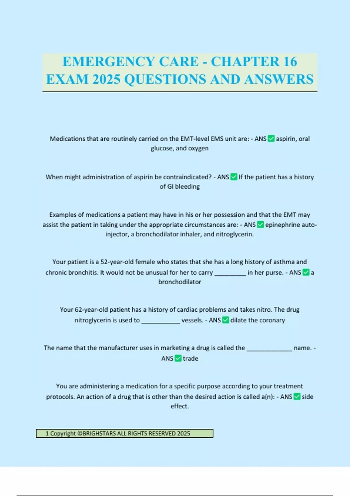 EMERGENCY CARE - CHAPTER 16 EXAM 2025 QUESTIONS AND ANSWERS - EMERGENCY CARE - Stuvia US