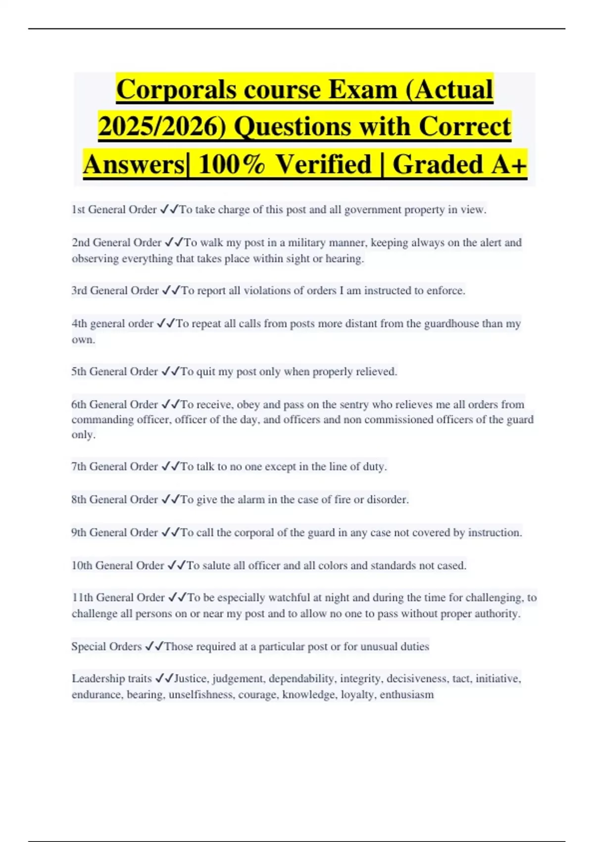 Corporals course Exam (Actual 2025/2026) Questions with Correct Answers ...