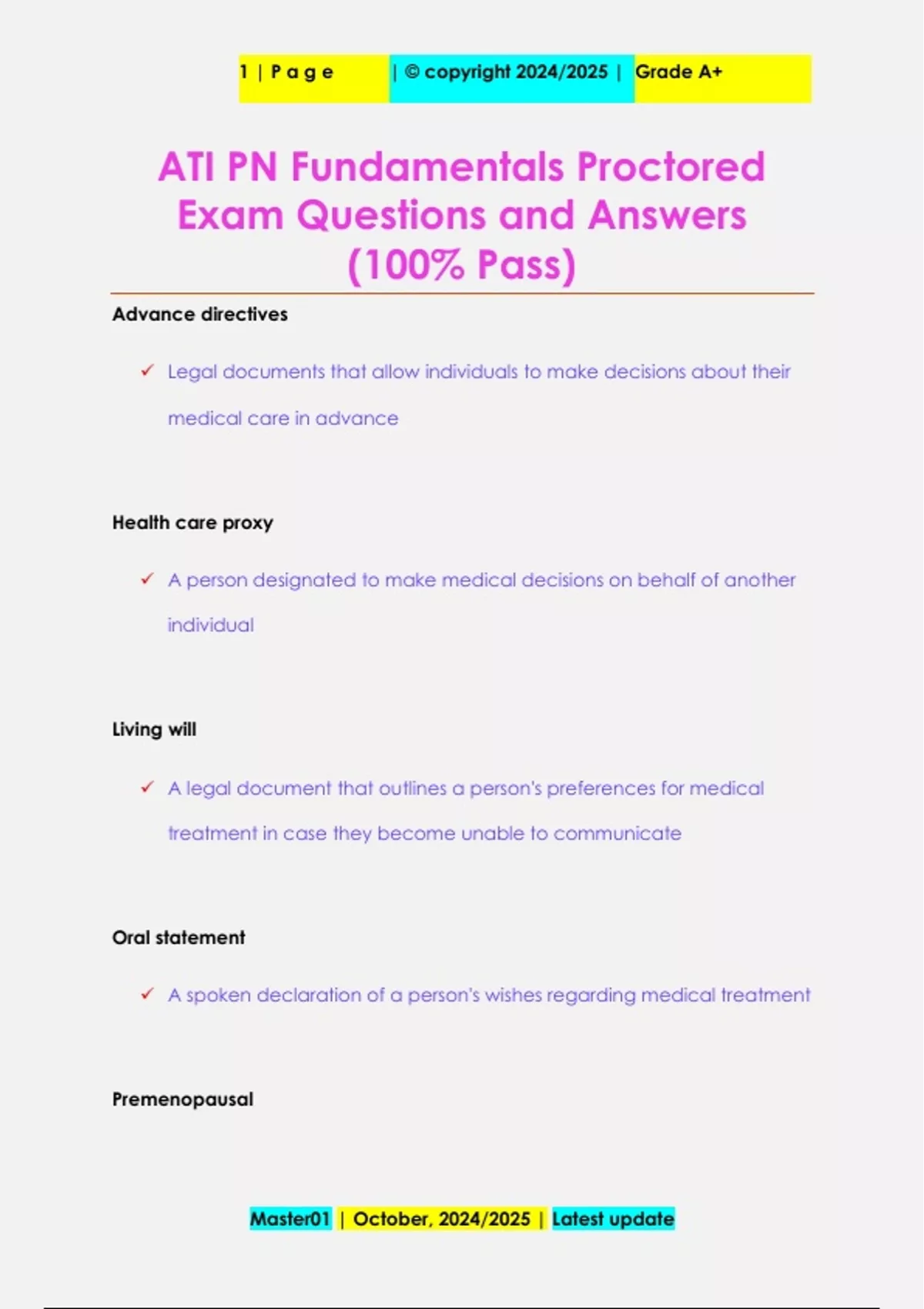 ATI PN Fundamentals Proctored Exam 2025 | 100+ Verified Questions ...