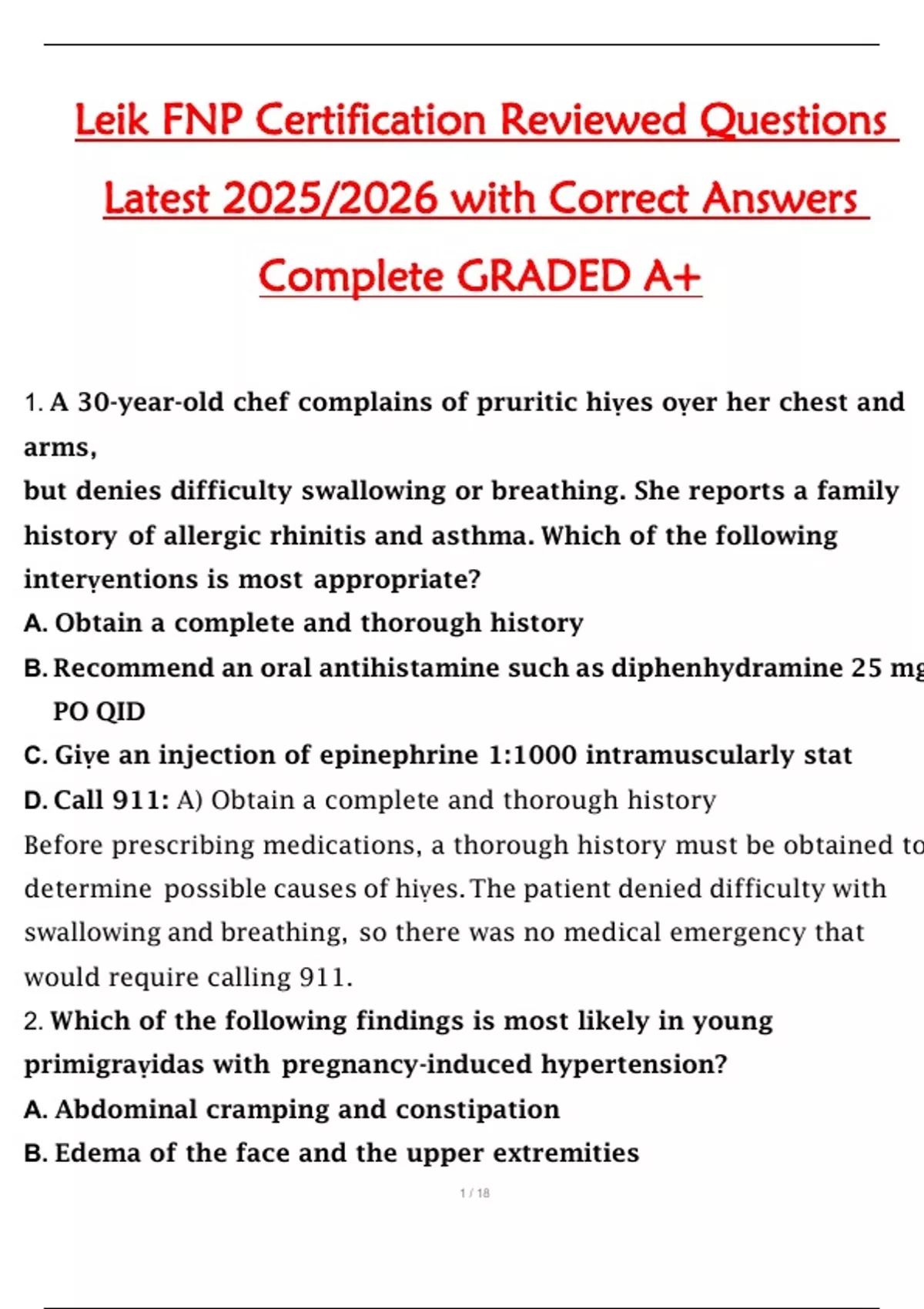 Leik FNP Certification Reviewed Questions Latest 2025/2026 with Correct ...