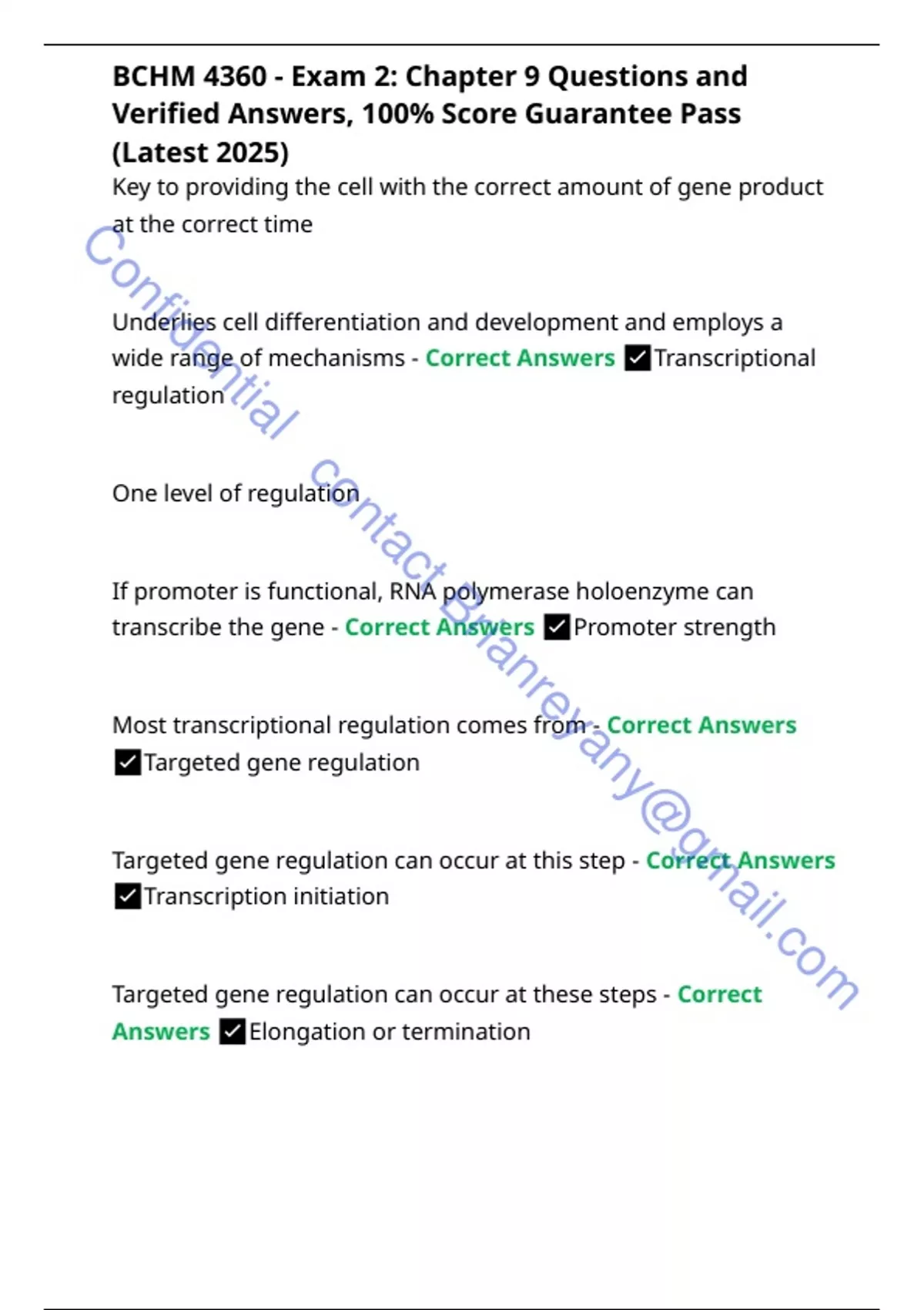 BCHM 4360 - Exam 2 Chapter 9 Questions and Verified Answers, 100- Score ...