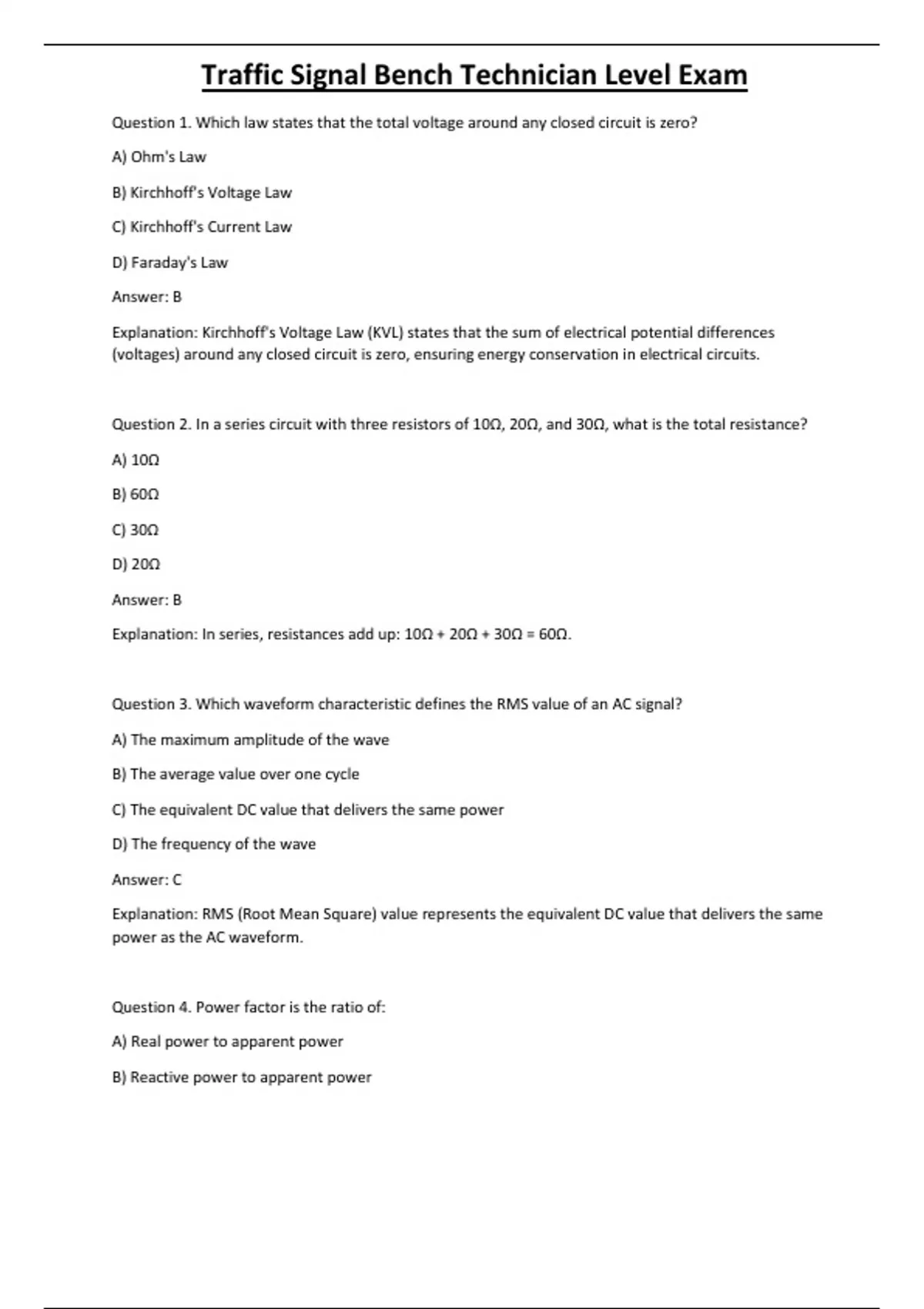 Traffic Signal Bench Technician Level Exam - Computer - Stuvia US