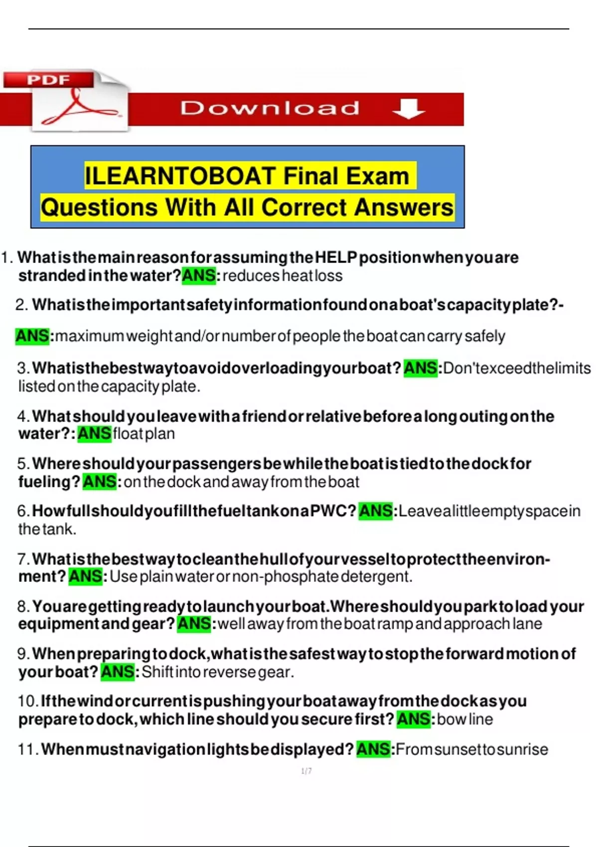 ILEARN TO BOAT Final Exam Questions With All Correct Answers ...