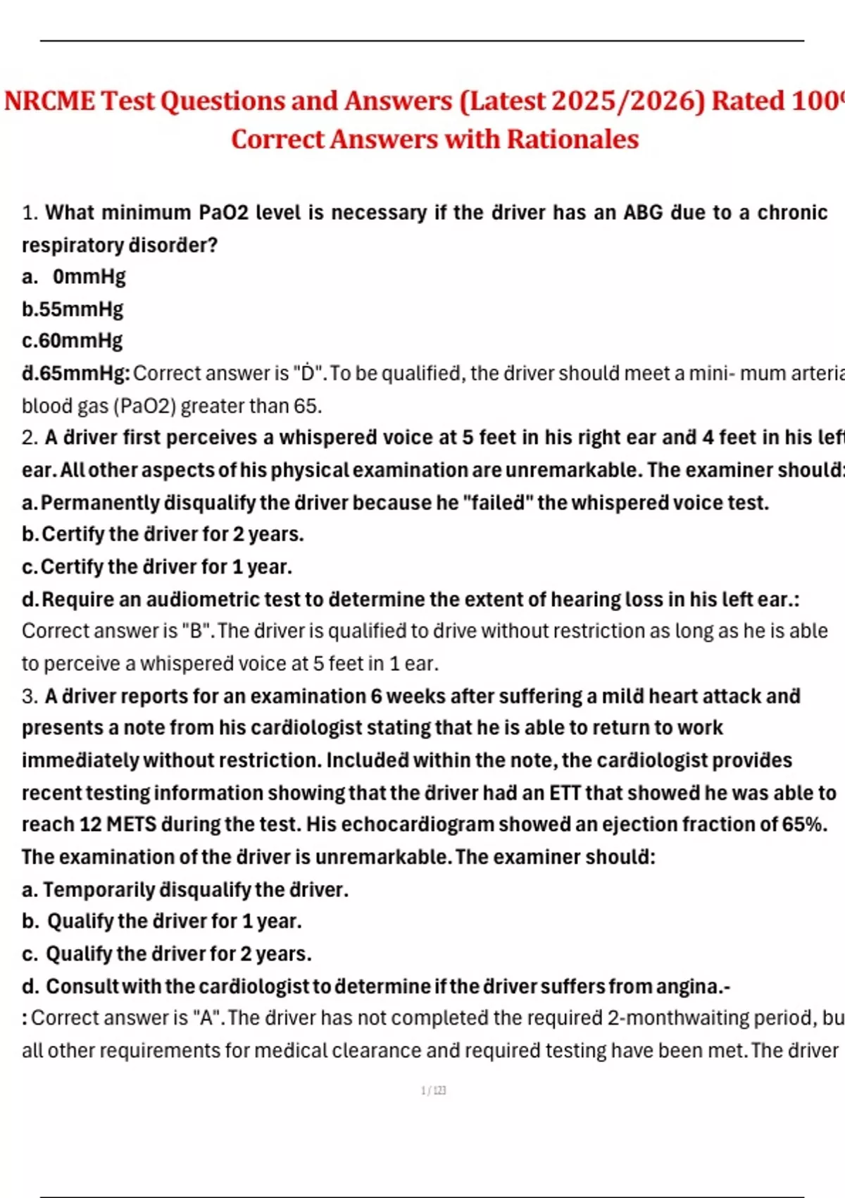 NRCME Test Questions and Answers – Rated 100% Correct with Rationales ...