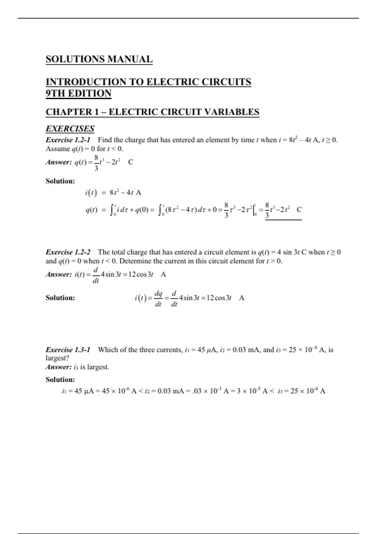 Solutions Manual for Introduction to Electric Circuits, 9th Edition ...