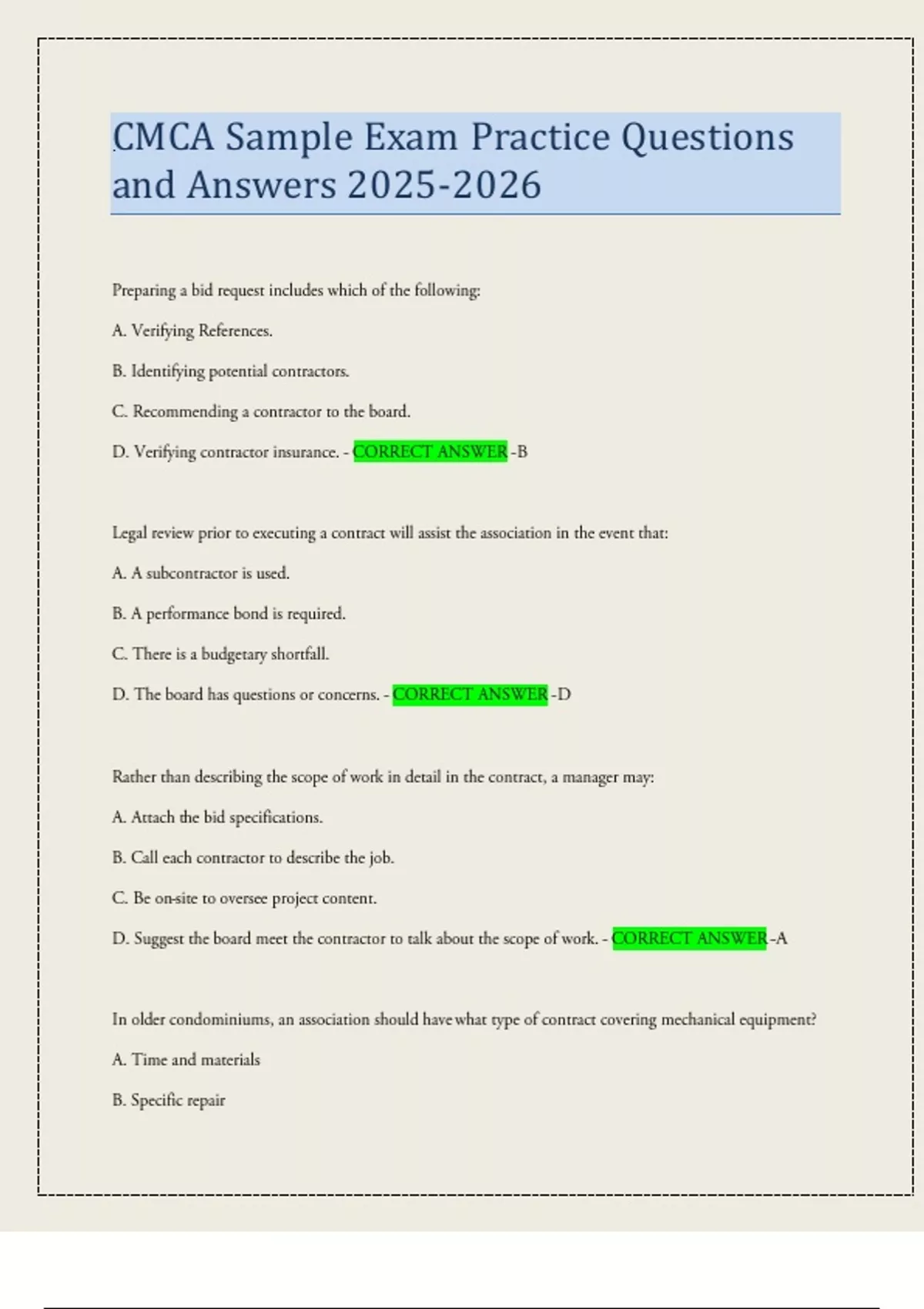 CMCA Sample Exam Practice Questions and Answers - Certified Manager of ...